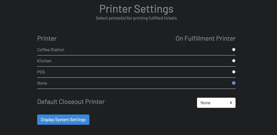 KDS: Settings Overview